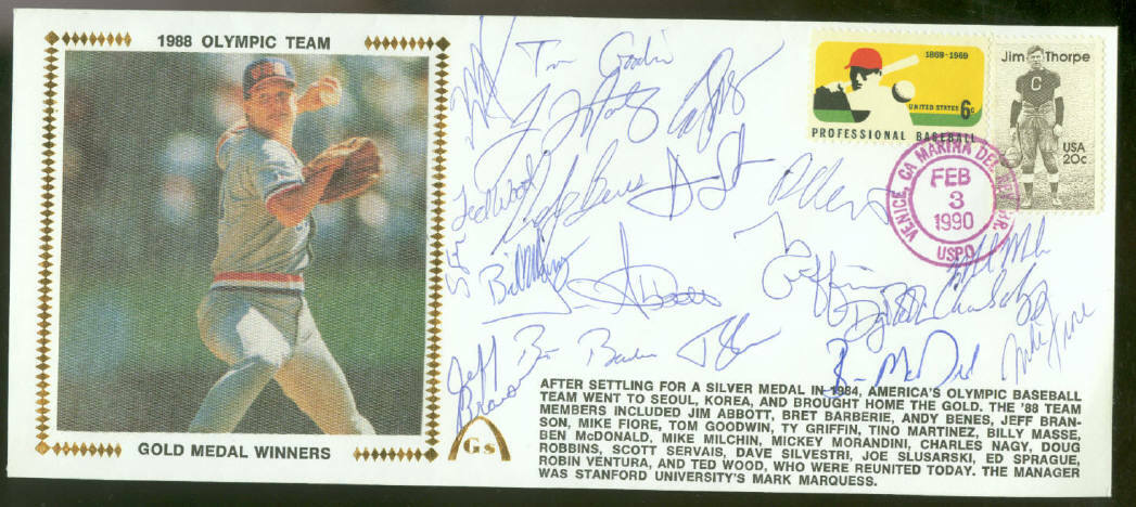 1988 US Olympic Baseball Team signed cachet Tino Martinez Robin Ventura ...