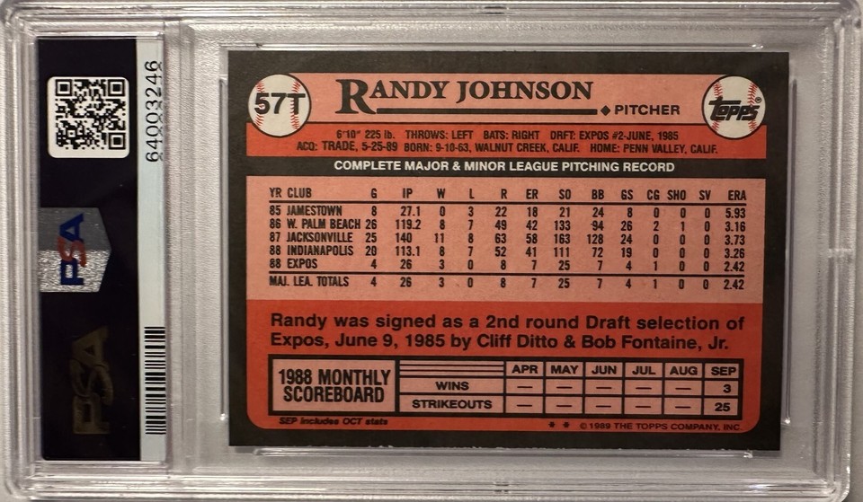1989 Topps Traded #57T Randy JOHNSON - PSA 10+++ DNA RC Mariners Auto ...
