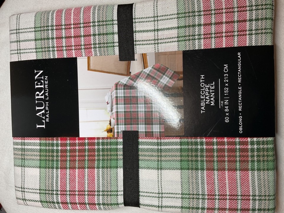 LAUREN RALPH LAUREN TABLECLOTH STEWART TARTAN PLAID 60 X 84 RED GREEN ...
