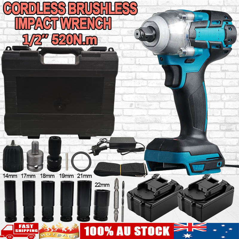Brushless Impact Rattle Gun 18V 1/2" Wrench Tool Battery Charger Socket ...