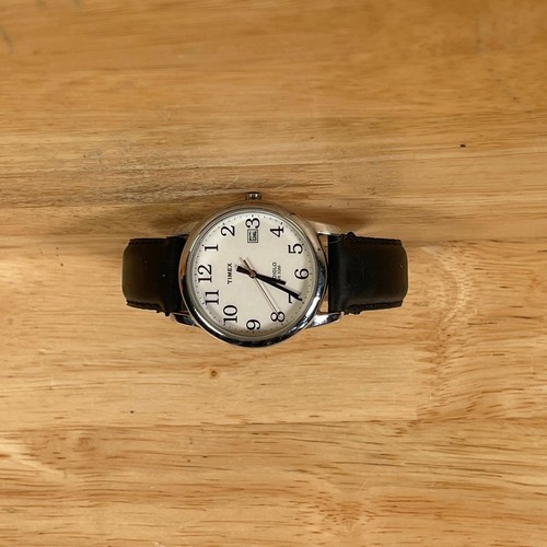 Timex Easy Reader T2H281 Men's Black Leather Analog Dial Quartz Wrist ...