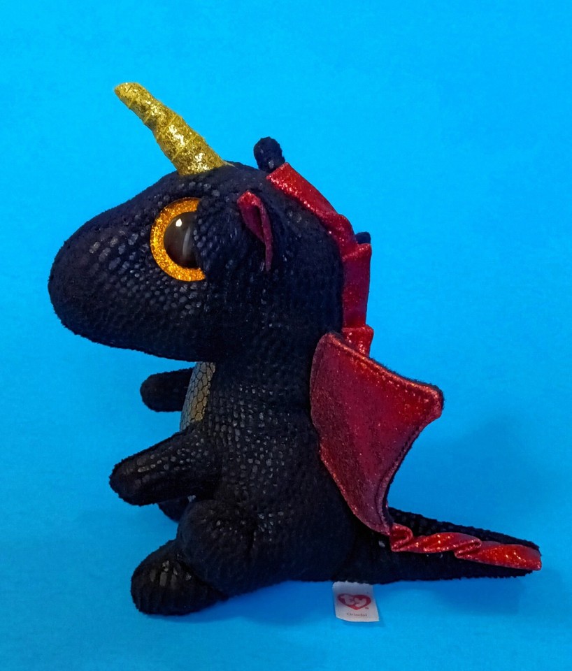 Ty Beanie Baby Grindal Dragon 6" Plush Stuffed Animal 2021 Black Red ...