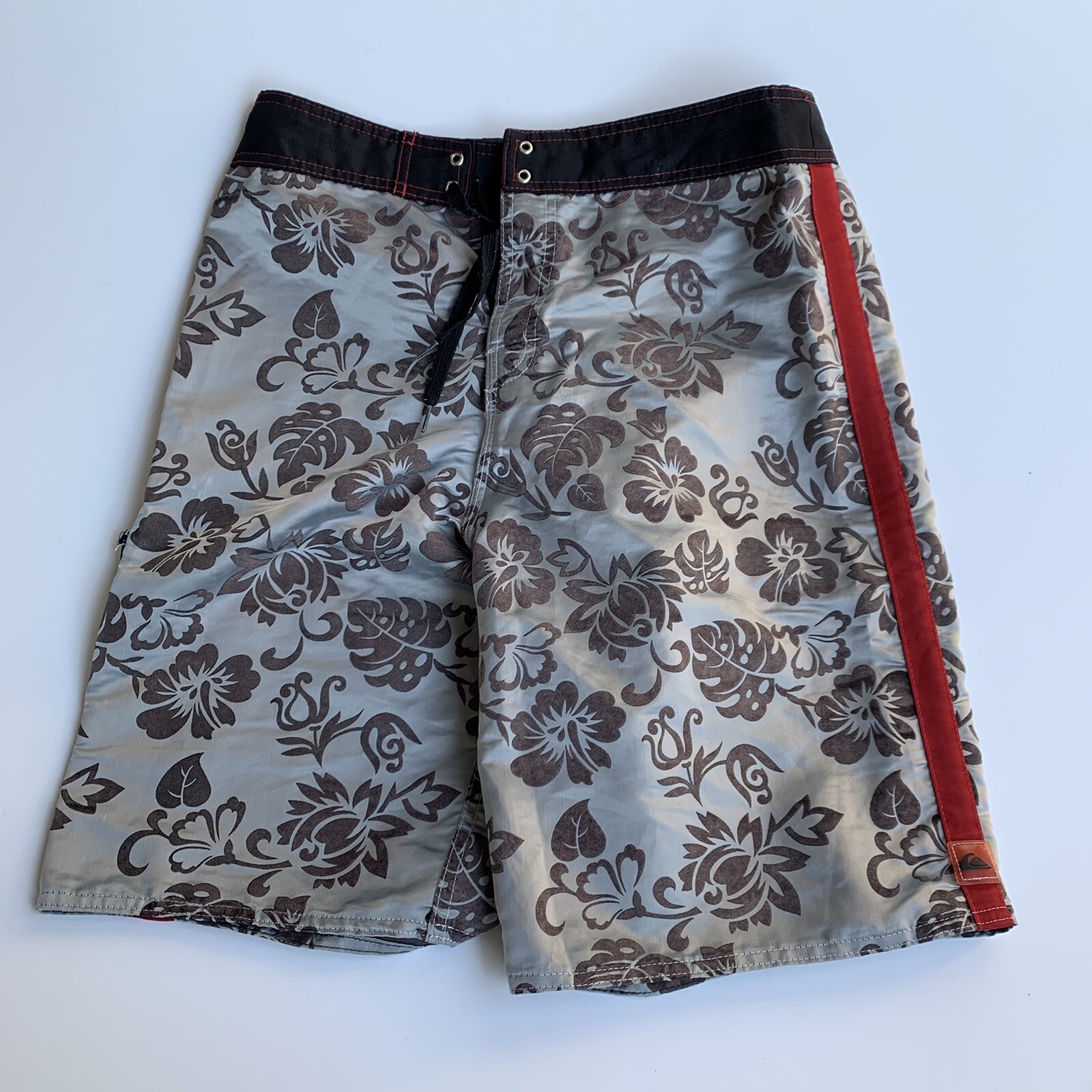 Vintage Quicksilver Board Shorts Surf Floral Gray/Bla… - Gem