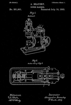 1883 - Power Hammer - A. Beaudry - Patent Art Poster | eBay