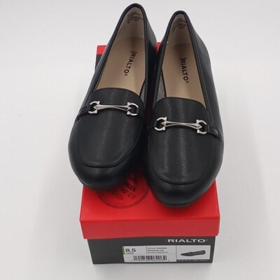 Rialto Loafers Shoes Womens 8.5W Guiding Slip-on Flats Black Wide Width ...