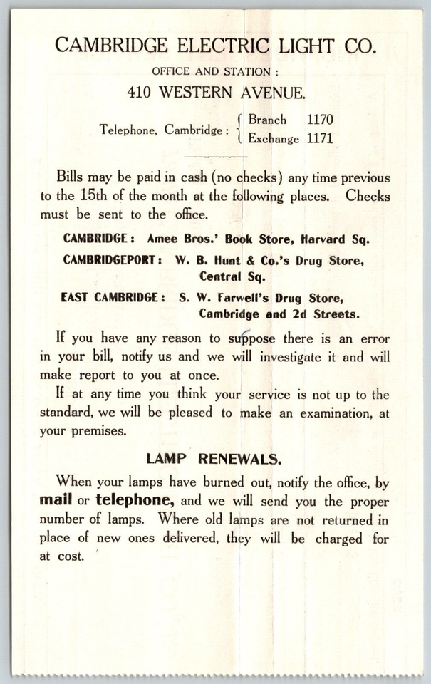 Cambridge Electric Light Co. MA 1908 Bill Billhead Receipt Geo. M ...