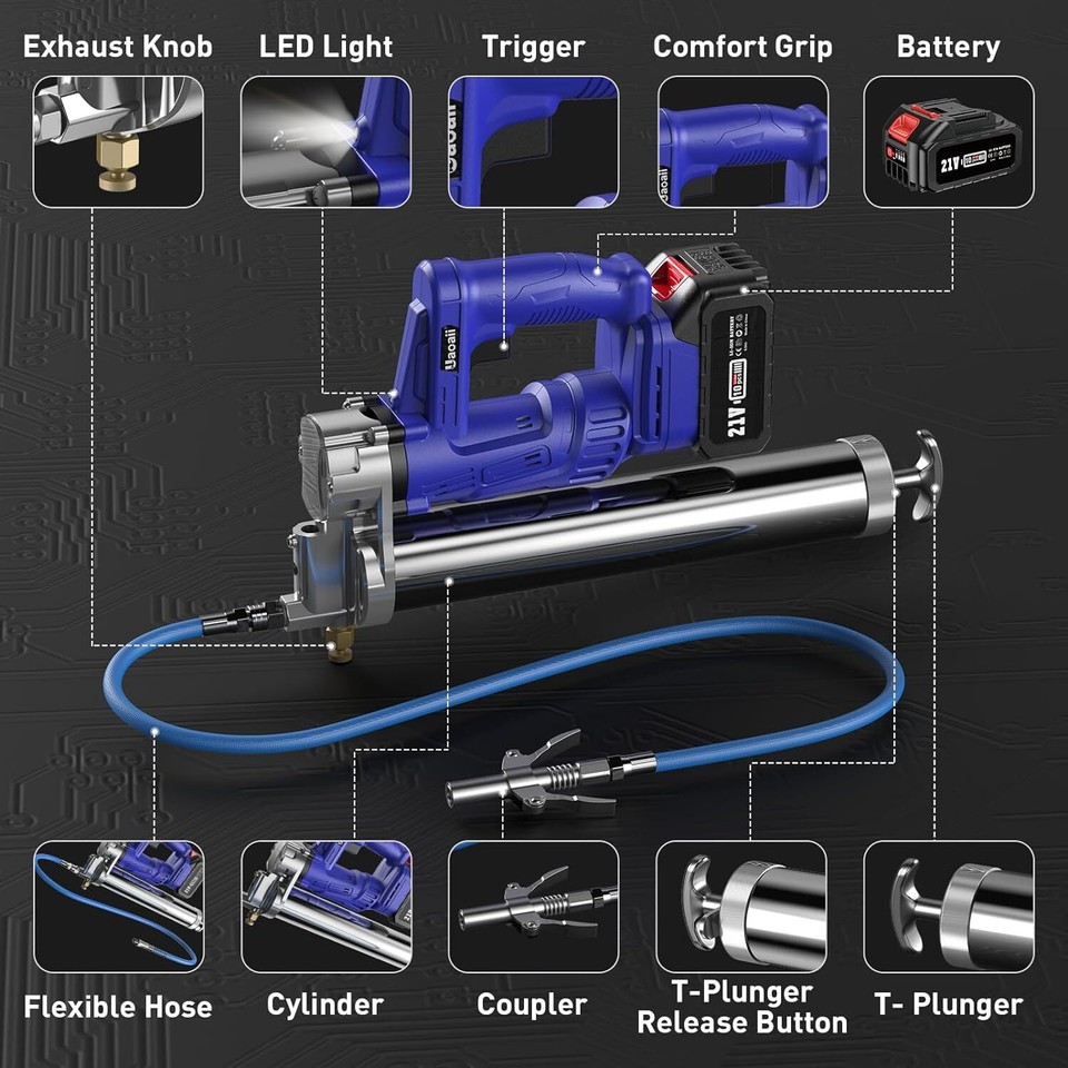Uaoaii Cordless Grease Gun Electric Grease Gun 10000 PSI Explosion ...