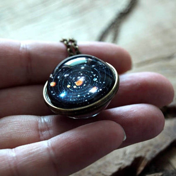 Solar System Necklace Pendant, Planet Necklace Double Sided Glass Dome ...