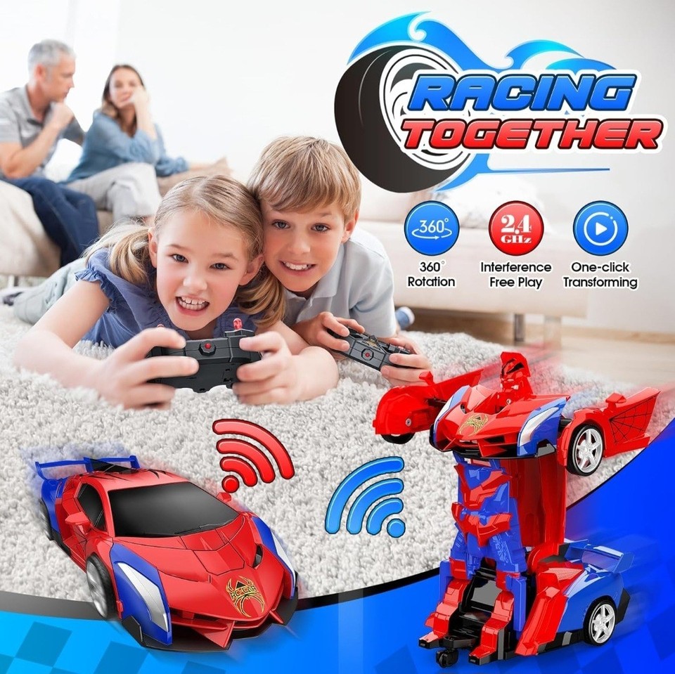 SPIDER-MAN TRANSFORMERS RECHARGEABLE Remote Control Car Toy Girls Boys ...
