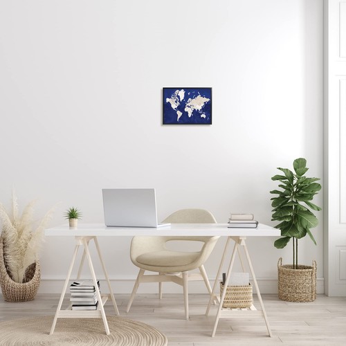 Traditional World Map Neutral Tone Continents On Blue, Designed by ...