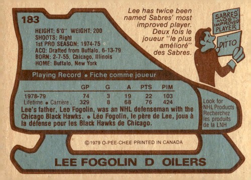 1979-80 O-Pee-Chee #183 Lee Fogolin Edmonton Oilers NR-MINT PACK FRESH ...
