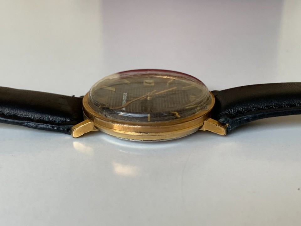 1960's Vintage Sandoz Watch Black Dial Gold Plated Classic Men 34mm ...