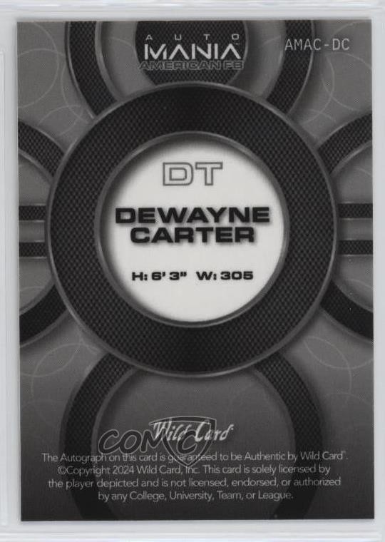 2024 Wild Card Mania American Football Circle /5 DeWayne Carter Rookie ...