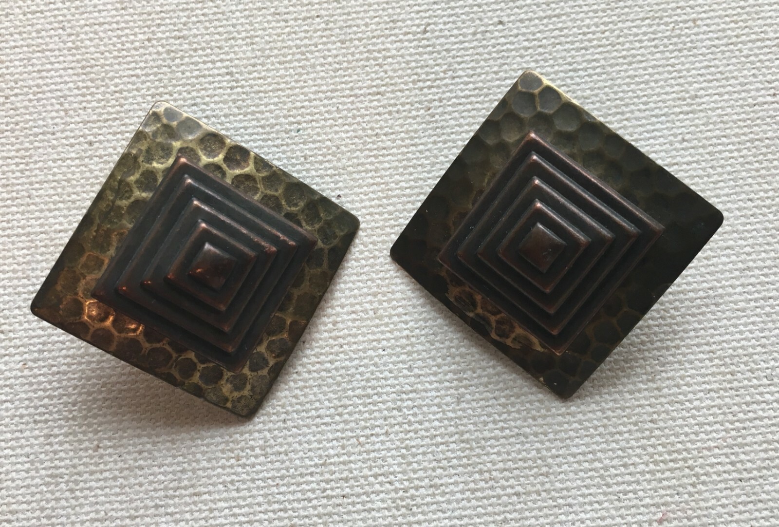 Hammered Steampunk Earrings Modern Pyramid Abstract G… - Gem