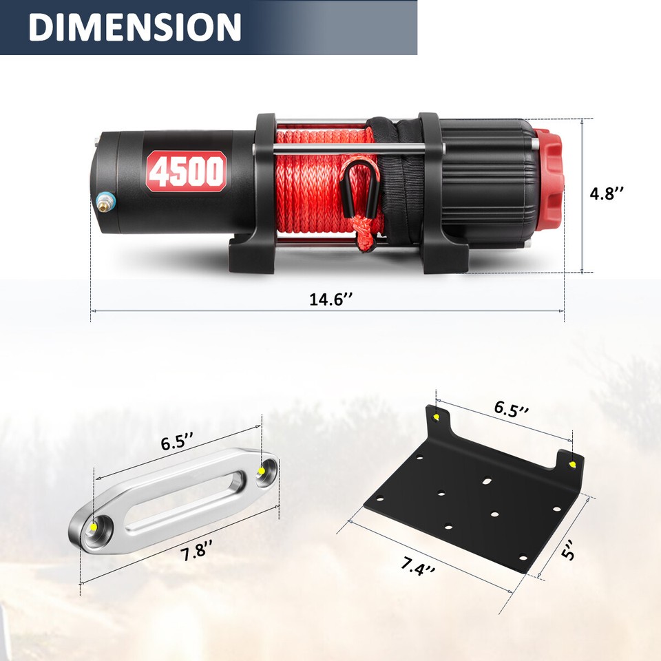 Electric Winch 4500LBS 12V DC Synthetic Rope Towing Truck Ideal For UTV ...