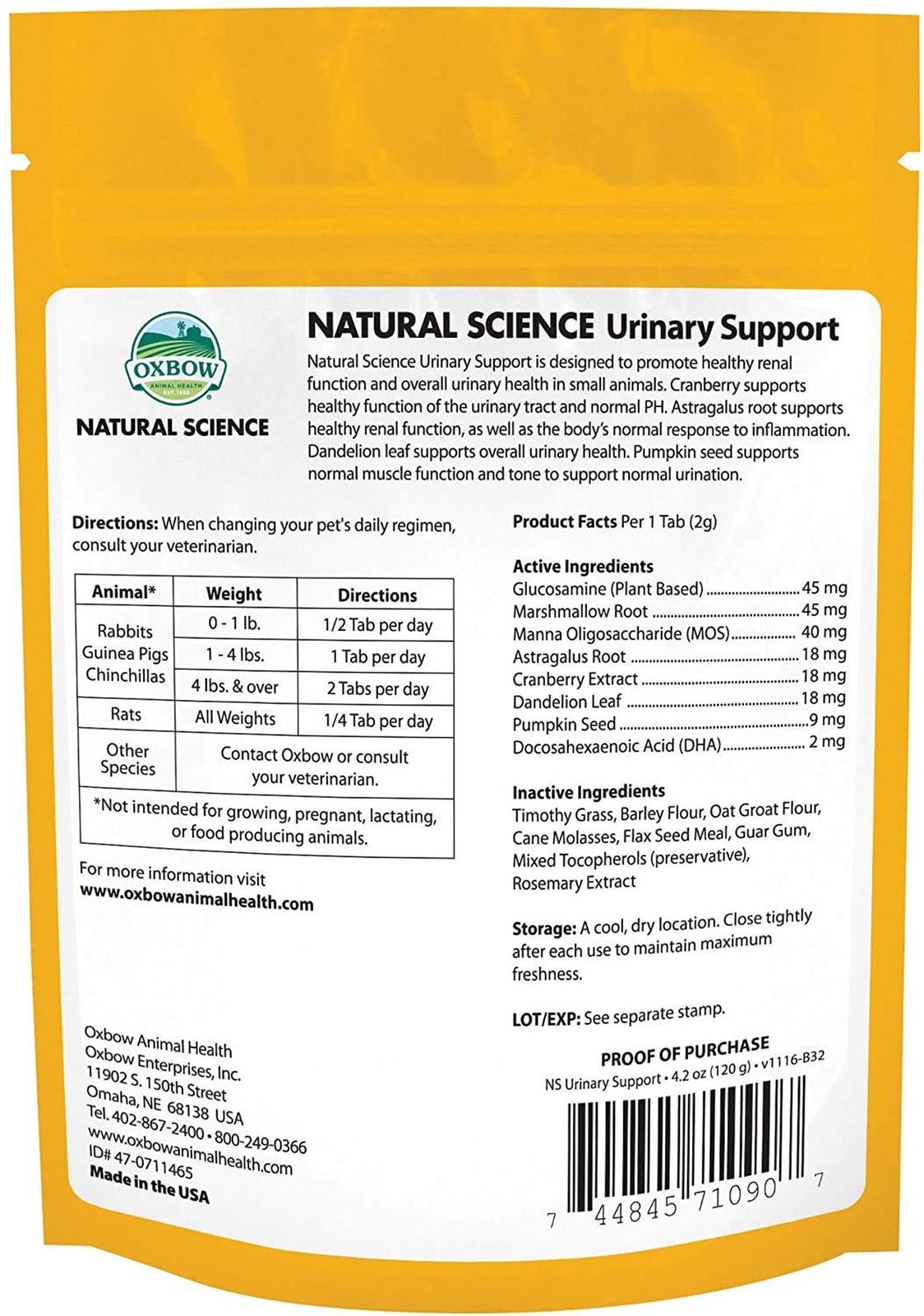Oxbow 3 Pack of Natural Science Urinary Support Wafers for Small Pets ...