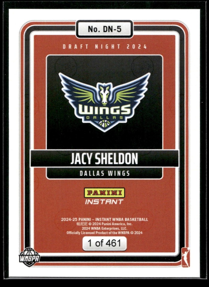 2024 Panini Instant WNBA Jacy Sheldon DRAFT NIGHT 1/461 SP Dallas Wings ...