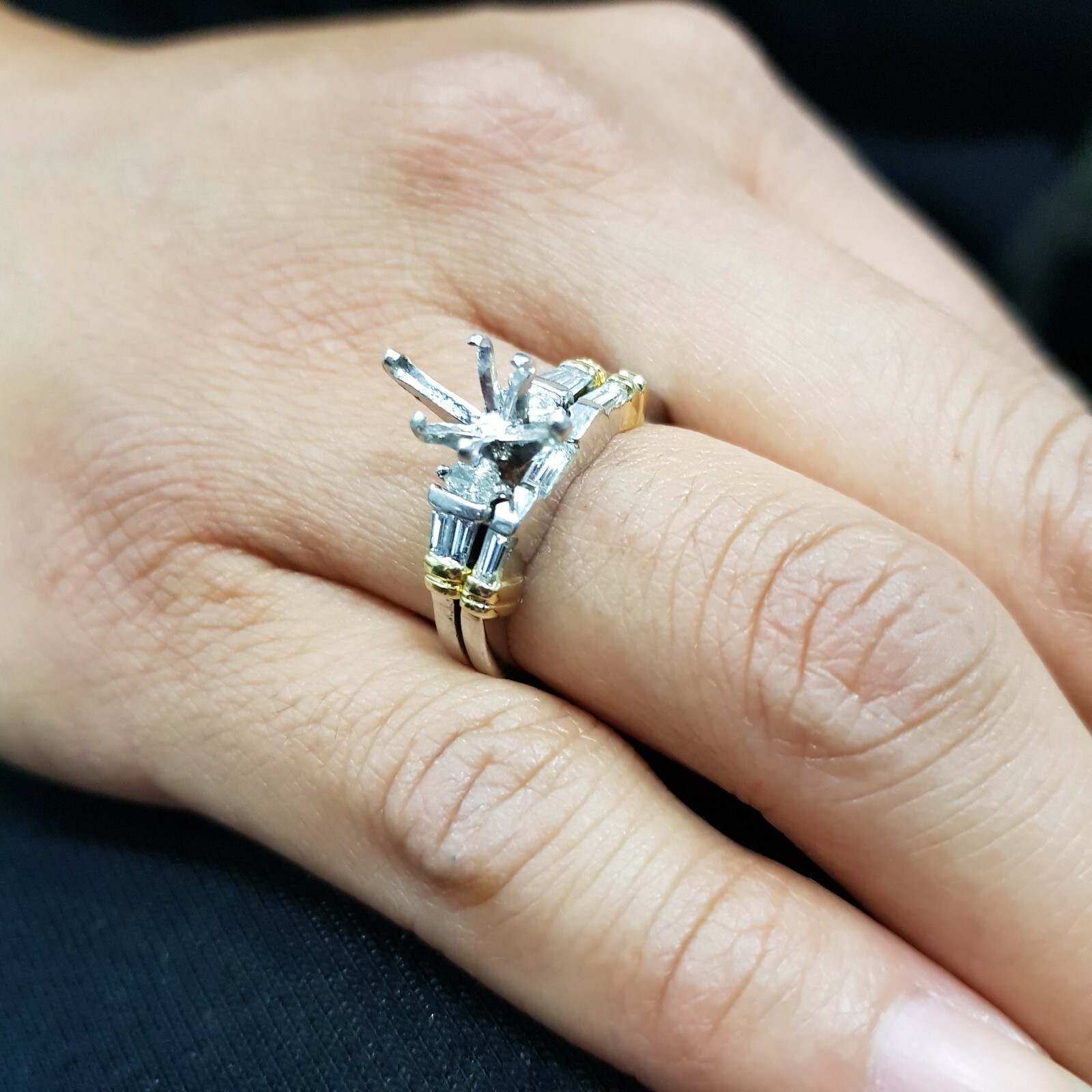 NAJ PLATINUM & 18K GOLD WEDDING SET SEMI MOUNT RING & BAND 5.5US | eBay