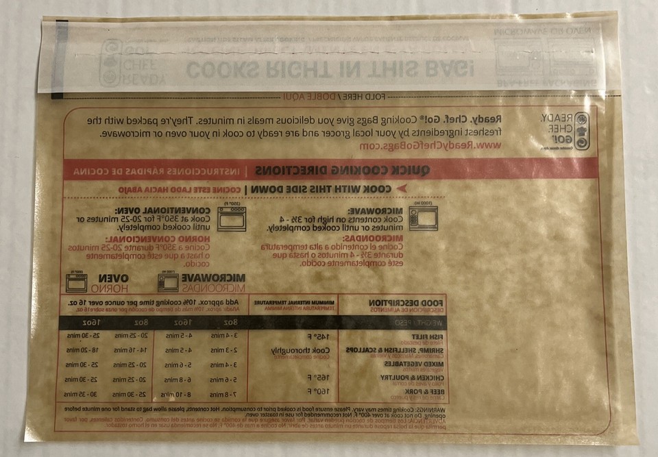 Ready Chef Go! Seal & Cook Glassine Microwave & Oven Cooking Bags Pkg ...