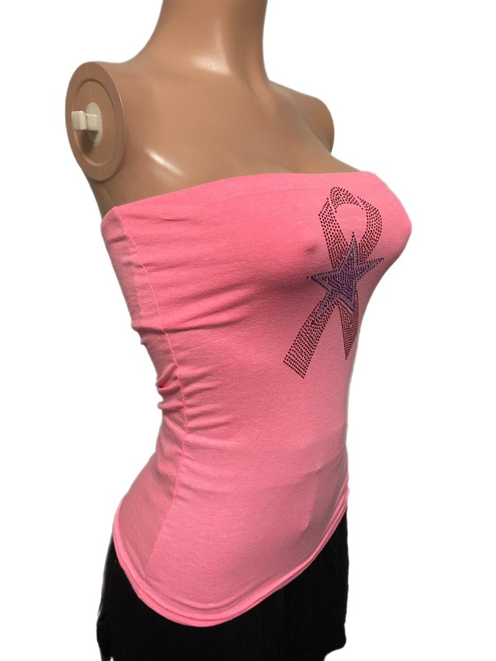 Y2K V2K Pink Texan's StaR & Pink Crystal Breast Cancer Ribbon Tube Top ...