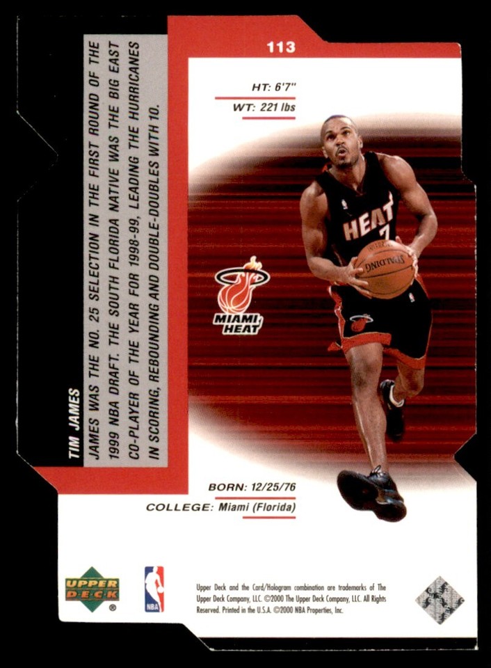 1999-00 Upper Deck Black Diamond Die-Cut Tim James Rookie Miami Heat ...