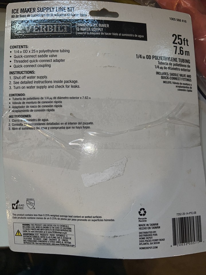 (1) NEW Everbilt 1/4 in. x 25 ft. Push-to-Connect Poly Ice Maker Supply ...