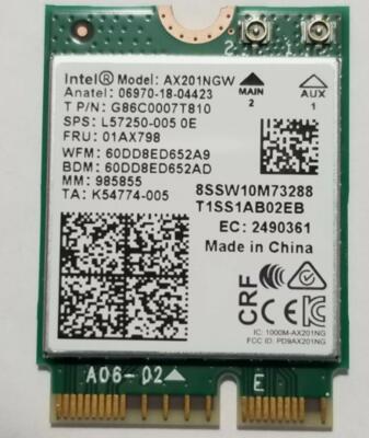 Intel AX201 802.11ac 2.4Gbps WiFi Bluetooth 5.2 AX201NGW.NV CNVio2 Card ...