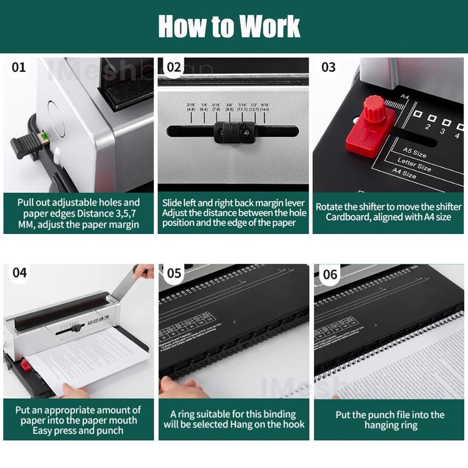 Manual Spiral Coil Binding Machine 34 Holes Puncher Documents Office ...