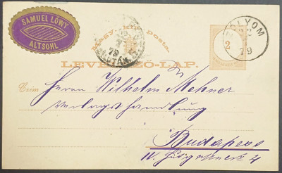 1879 SLOVAKIA ZOLYOM County SAMUEL LOWY ALTSOHL Order list on a letter ...