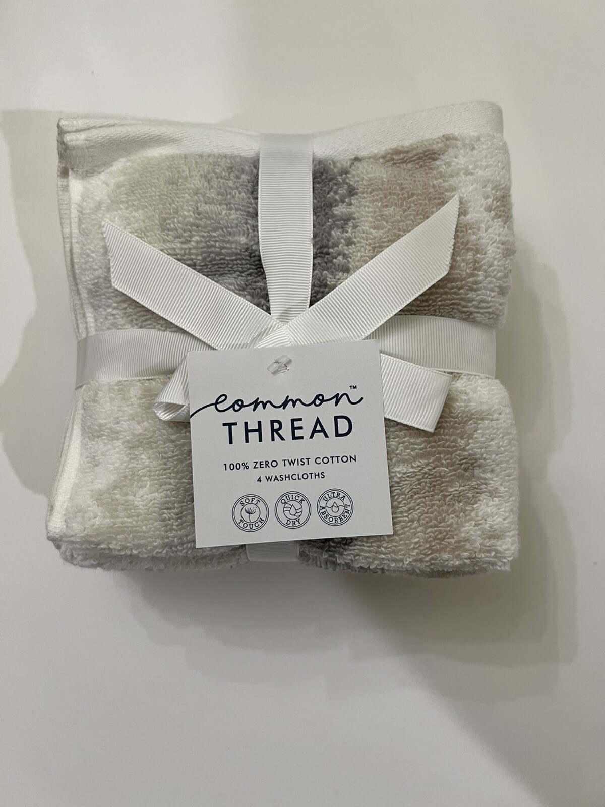 Common Thread 2 Bath 2 Hand 4 Washcloth Towels Abstract Ikat Beige Grey ...