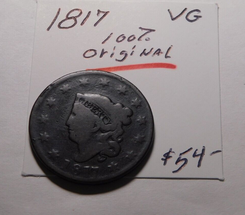 1817 ORIGINAL CHOCOLATE BROWN U.S. LARGE CENT VG !! ONLY $36.00 ...