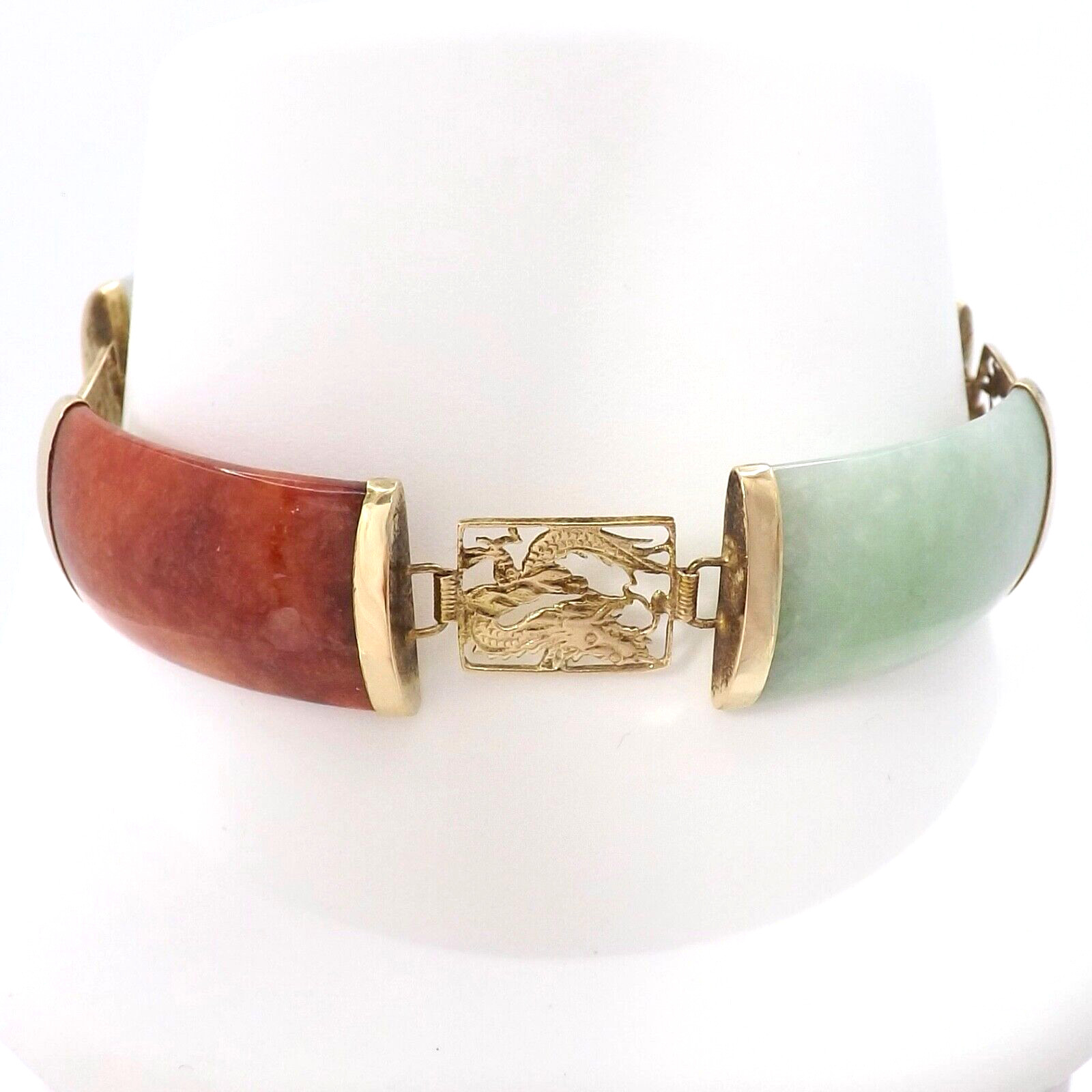 14k Gold Chinese Dragon Red Green Jade Onyx Bracelet … - Gem