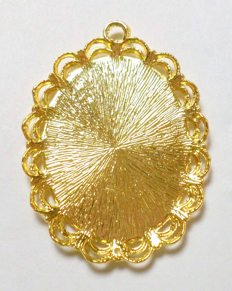 4 of 40x30mm Shiny Gold Victorian with Lacey Oval Edge Ribbon Pendant ...