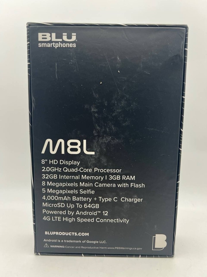 BLU M8L Android Tablet 8" 32GB Quad Core 32GB Wi-Fi & Cellular Locked ...