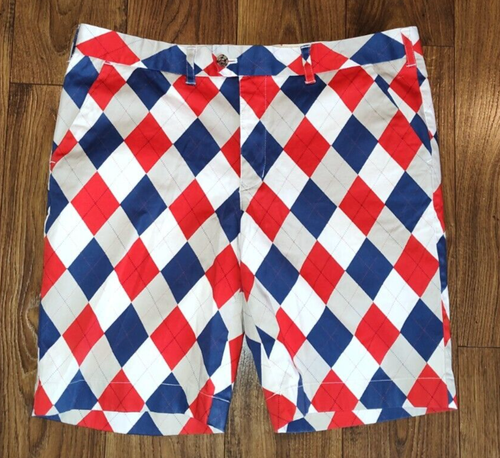 NICE Loudmouth Golf Mens Shorts Red White Blue Argyle Pattern 38 Waist ...