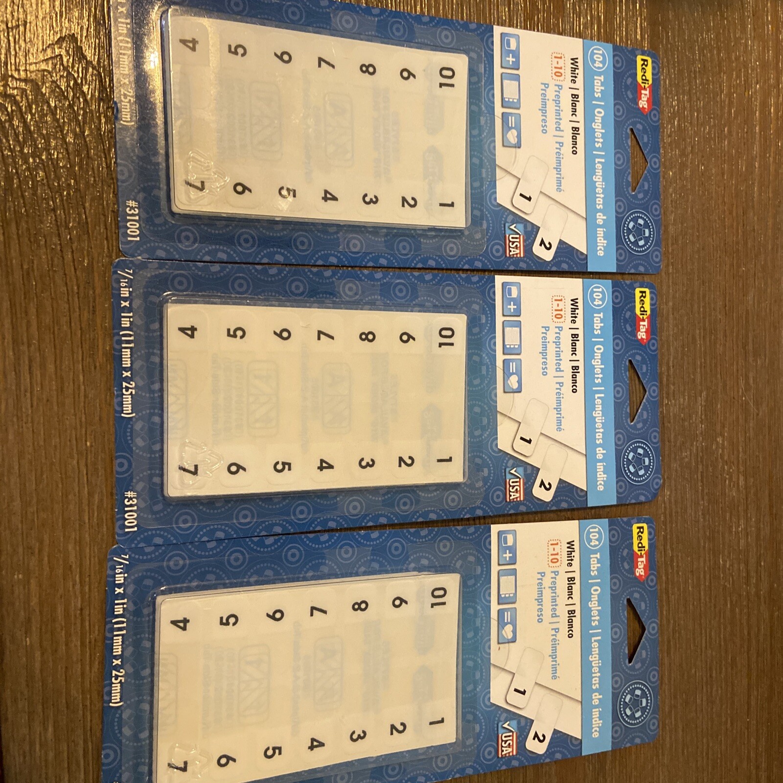 3 Pak Redi-Tag Side-Mount Self-Stick Plastic Index Tabs 1-10 1 inch 312 ...