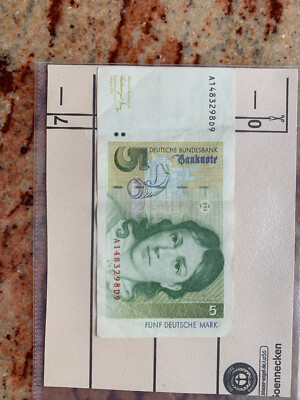DM 5 Schein Deutsche Mark, fast neu, Banknote vom 01.08.1991 - Serie A ...