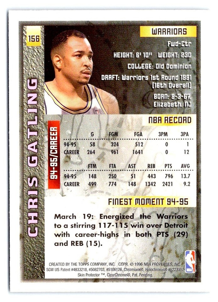 CHRIS GATLING 1995-96 FINEST #156 | eBay