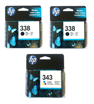 3 x Original HP Ink PSC 1610 2350 2355 2610 / 338 + 343 C8765EE ...