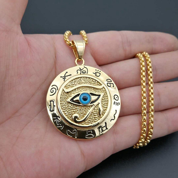 Men's Gold Egyptian Eye of Horus Pendant Necklace Chain Protection ...