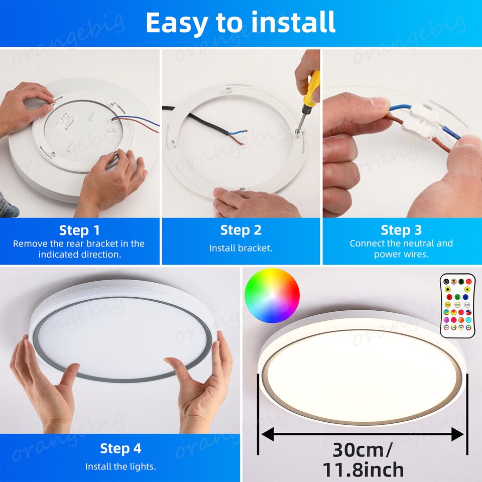 28W RGB LED Ceiling Light Round Panel Down Lights Living Room Bedroom ...