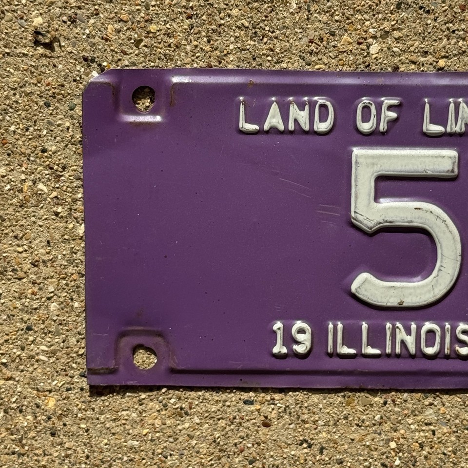 1964 Illinois Motorcycle License Plate CUT Purple Low Number Single ...