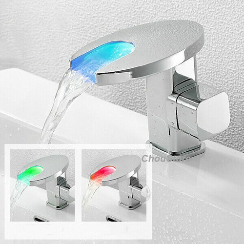 Brass LED Single Handle Hole Bathroom Waterfall Wash Basin Faucet Sink ...