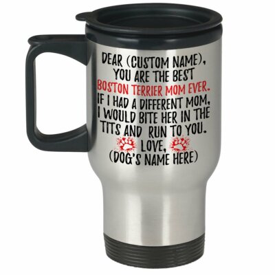 Personalized Boston Terrier Dog Mom Travel Mug, Dog Mommy Gift, Dog ...