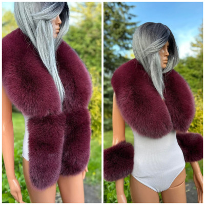 Real fox fur burgundy stole with cuffs/tails (Saga Furs) (Blue fox fur ...