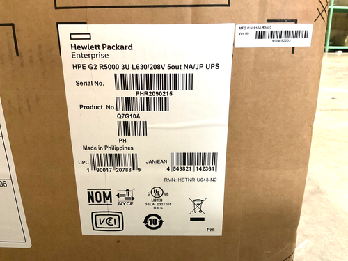 HPE R5000 G2 5000va Battery Backup Q7G10A Sealed Outlets 4 C19 (1) L6 ...