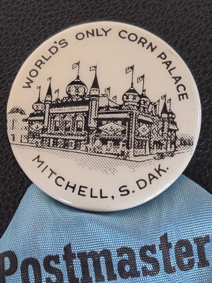 MITCHELL SOUTH DAKOTA CORN PALACE PIN PINBACK RIBBON POSTMASTER ...
