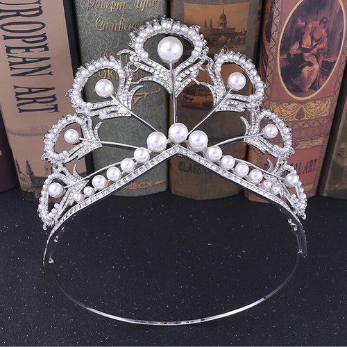 Handmade Bridal Pearl Crystal Tiara Large Hair Crown Pageant Party ...