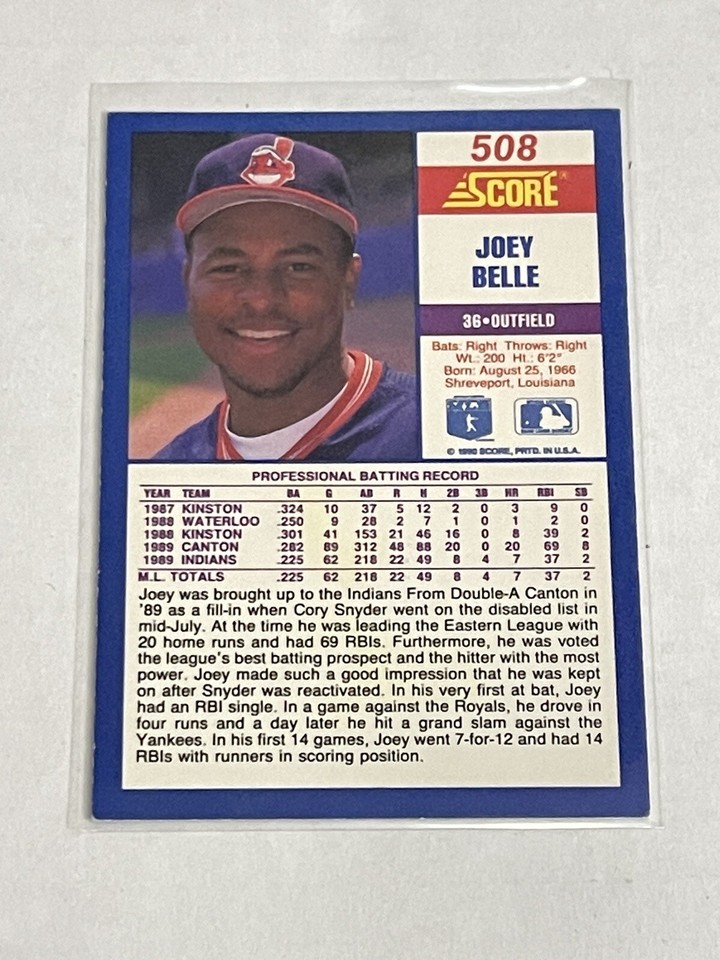 ALBERT BELLE 1990 Score Card #508 RC/Rookie Autograph/Signed "Joey ...