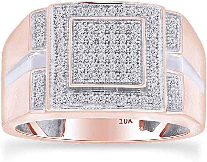 1/4ct Natural Round Diamond Cluster Square Stepped Ring 10K Solid Rose ...
